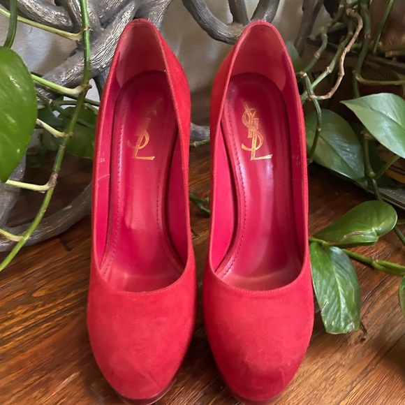 Yves Saint Laurent | Shoes | Ysl Tribtoo Red Suede Platform Pump | Poshmark